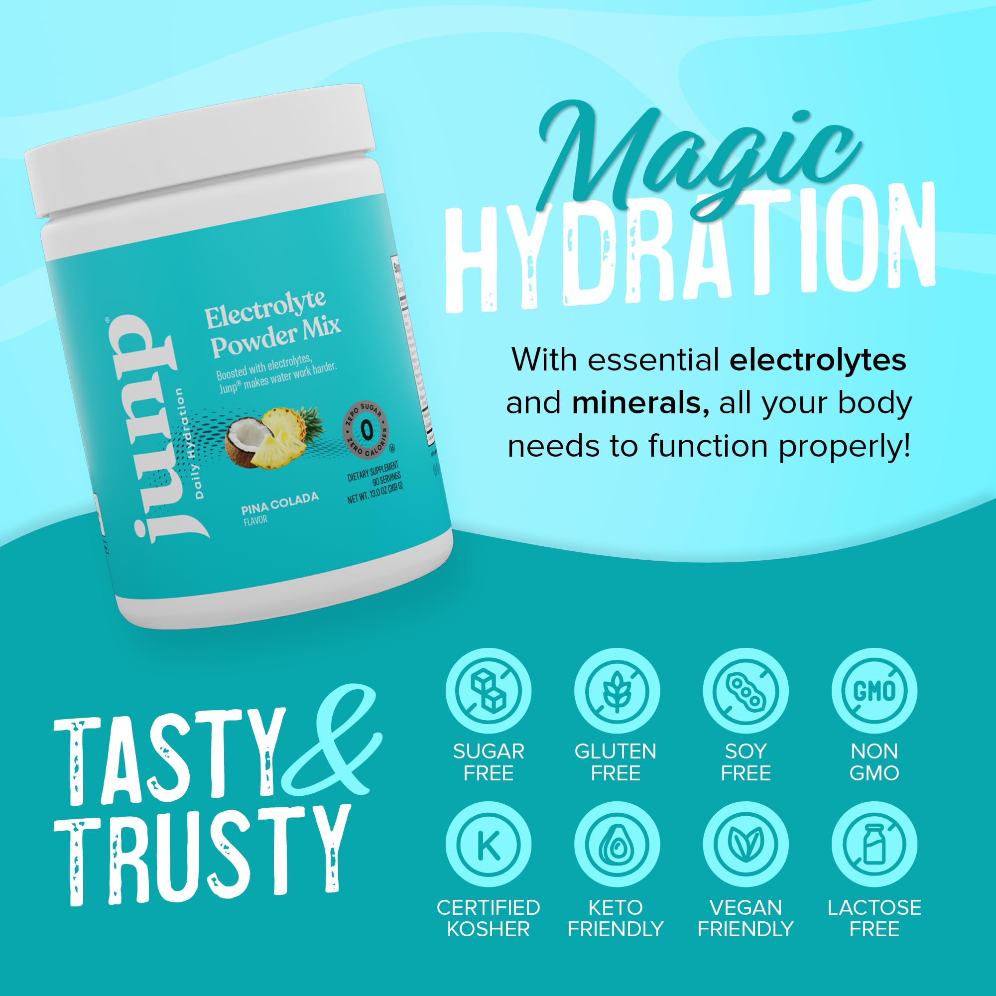 JUNP Electrolytes Powder No Sugar No Carbs – Pina Colada Coconut Pineapple Keto Electrolyte Drink Mix - Potassium & Salt Hydration Powder Electrolytes - Zero Calorie Sugar Free Electrolyte Powder 90ct