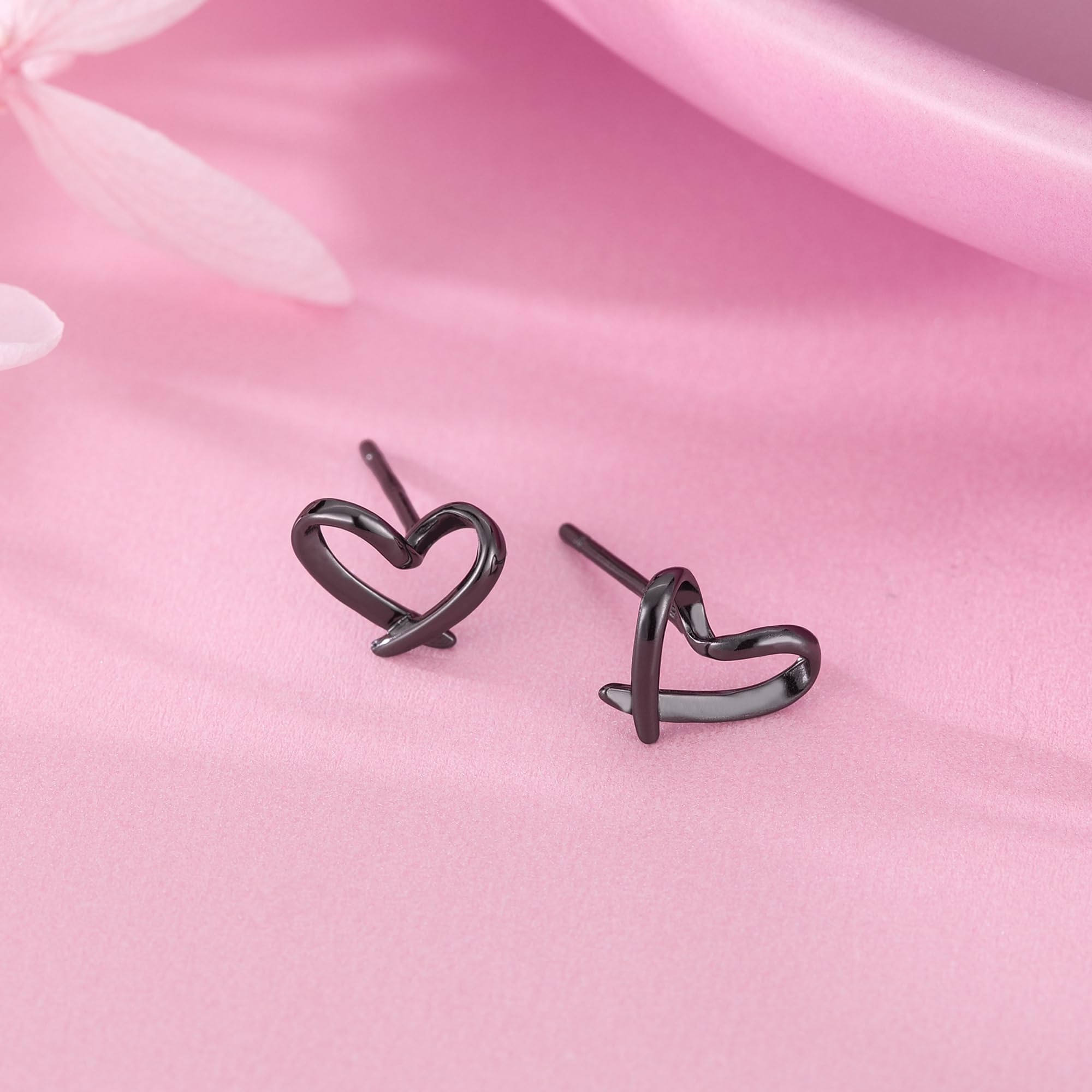 Reffeer Solid 925 Sterling Silver Tiny Heart Stud Earrings for Women Teen Girls Love Heart Stud Earrings (D-Black Gold)