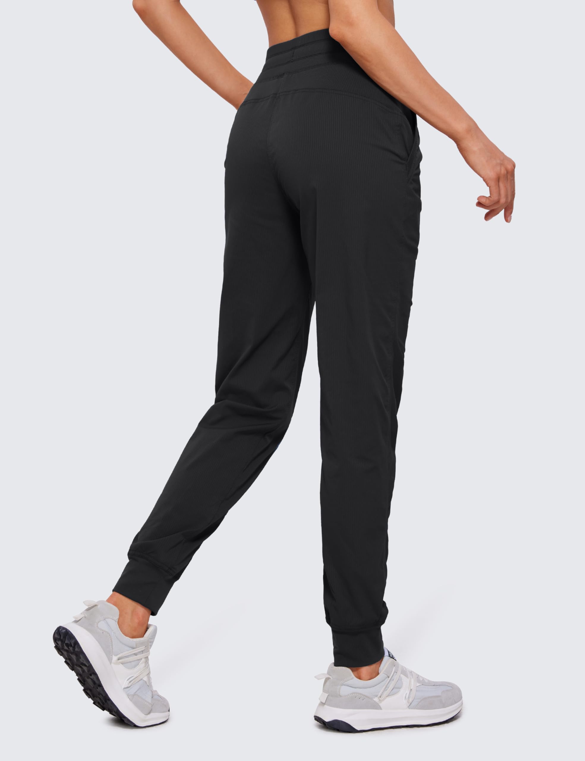 CRZ YOGA Lightweight Workout Joggers for Women, High Waisted Outdoor Running Casual Track Pants with Pockets Black Large