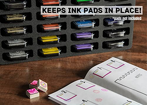 Polar Whale Ink Pad Storage Tray Organizer Stamping Design Stand Supply Black Foam Horizontal Holder Non-Rattle Washable Compatible with Versamark, Versafine, Distress, Stazon and More Holds 24