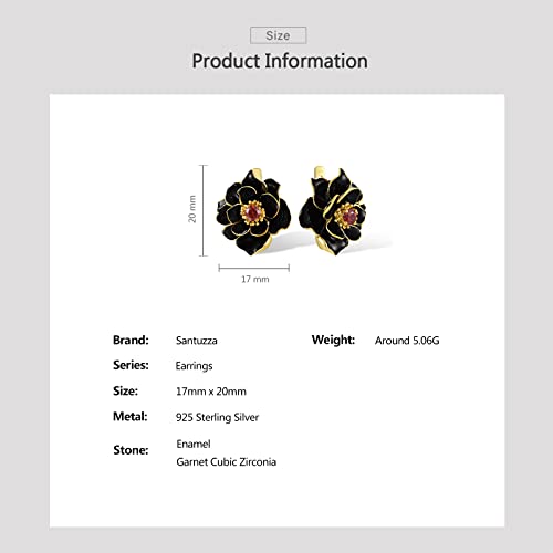 Santuzza Lotus Earrings 925 Sterling Silver Garnet Handmade Enamel Black Flower Dangle Earrings for Women