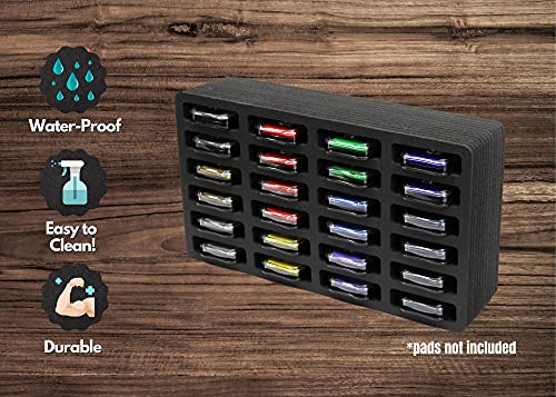 Polar Whale Ink Pad Storage Tray Organizer Stamping Design Stand Supply Black Foam Horizontal Holder Non-Rattle Washable Compatible with Versamark, Versafine, Distress, Stazon and More Holds 24