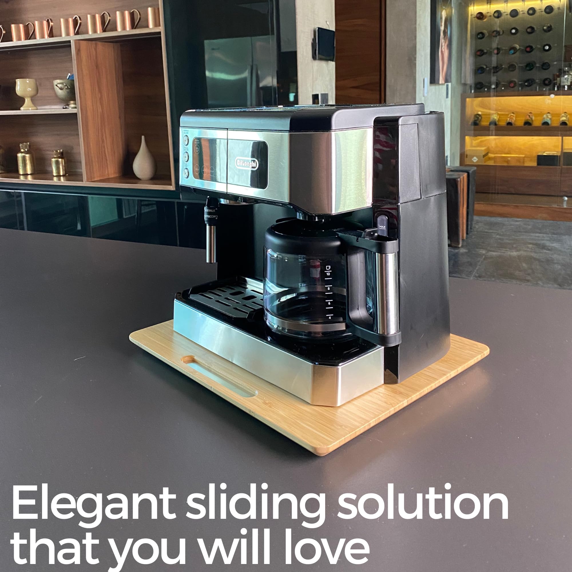 Ibyx Elegant Sliding Tray for Your Coffee Maker & Heavy Kitchen Appliances - Sturdy, Slides Easily from Under The Cabinet (Natural, 13βW x 10.5βD)