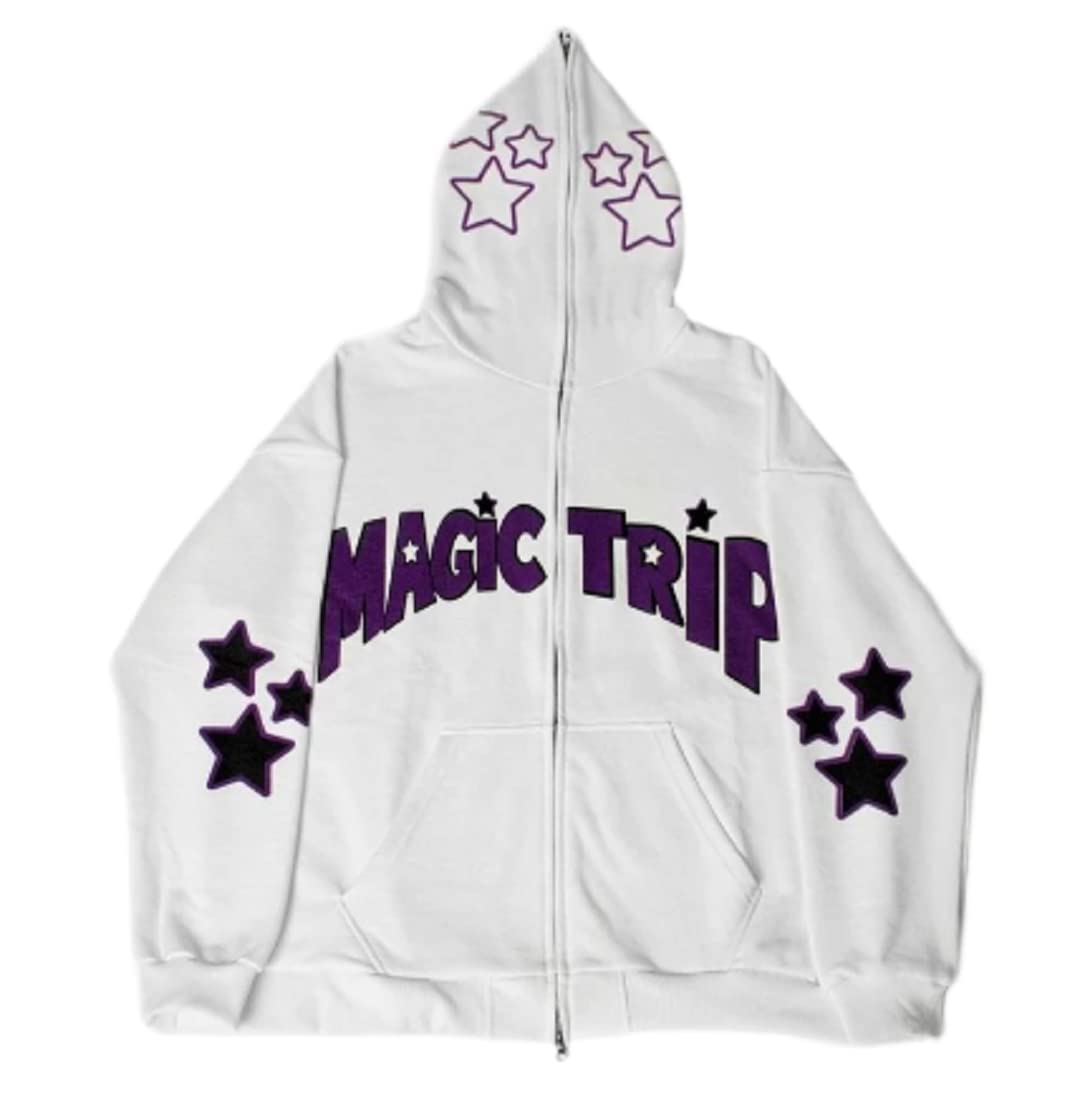 Men Zip Up Hoodie Y2k Vintage Graphic Oversized Hooded Sweatshirt Jacket Grunge Fairycore Coats Harajuku Streetwear (as1, alpha, s, regular, regular, White)