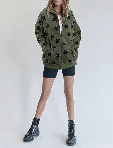 MOUSYA Women’s Skeleton Oversized Zip Up Hoodie Y2k Skull Sweashirt Rhinestone Graphic Hoodies Fall Long Sleeve Pullover Tops A-green