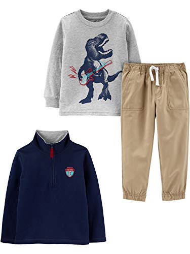 Simple Joys by Carter's Baby Boys' Toddler 3-Piece Playwear Set, Beige/Grey Dinosaur/Navy, 5T