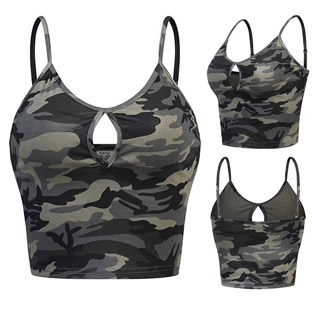 Aniywn Women's Short Crops Camisole Vest T-Shirt Sleeveless Ladies Camouflage Print Tank Tops Blouse