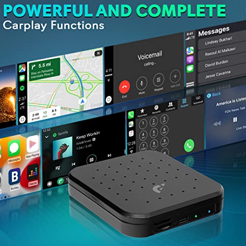 Pyle Wireless Carplay iA Box, 4GB RAM 64GB ROM, 2.4GHz, 5GHz Dual Band WiFi BT Octa Core 64Bits D, 4K Full HD, H.265, USB3.0 Android Box, Screen Mirroring, Install Android Apps - PAS22BK