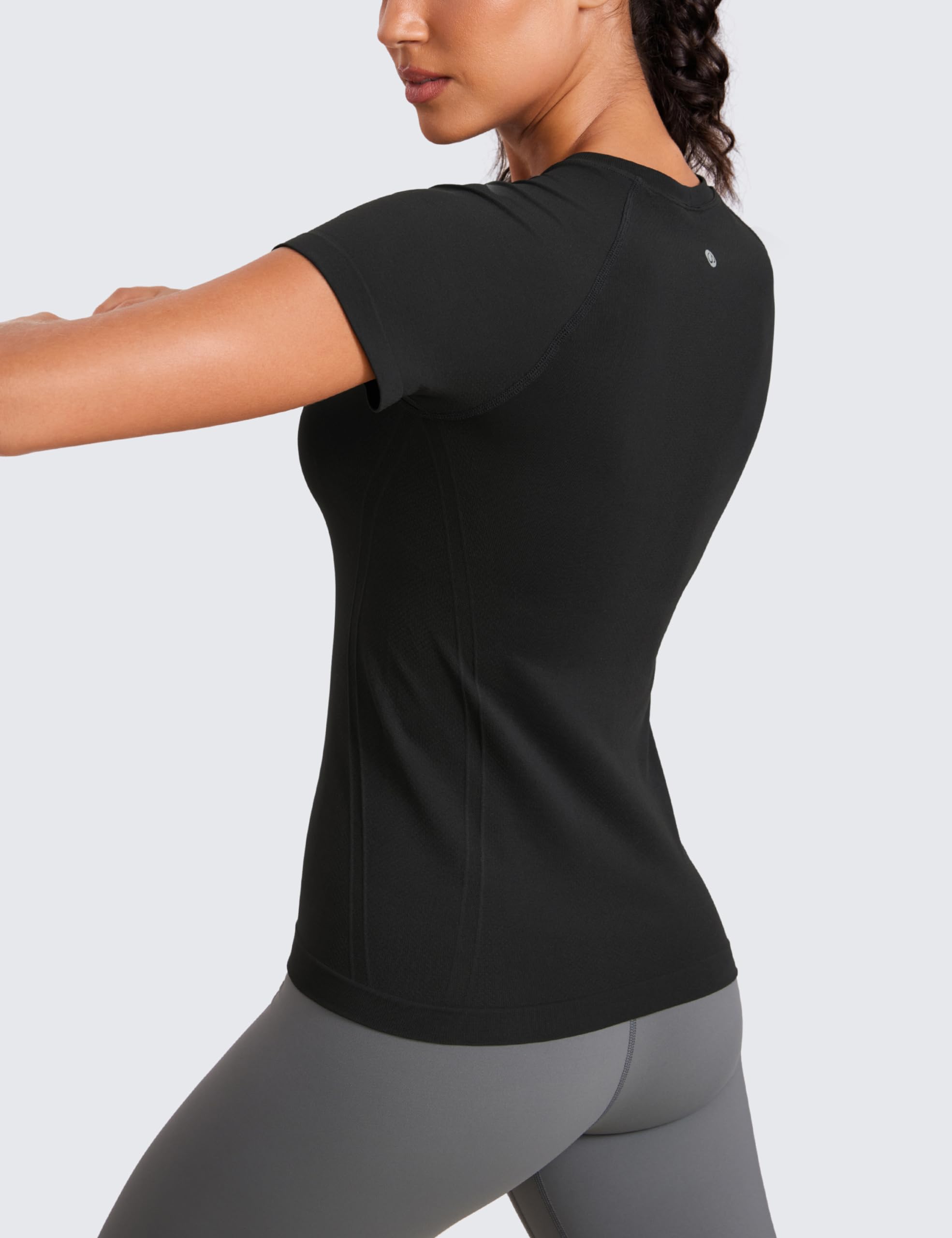 CRZ YOGA Seamless Workout Tops for Women Short Sleeve Athletic Tees Breathable Gym Running Yoga Shirts Black Medium