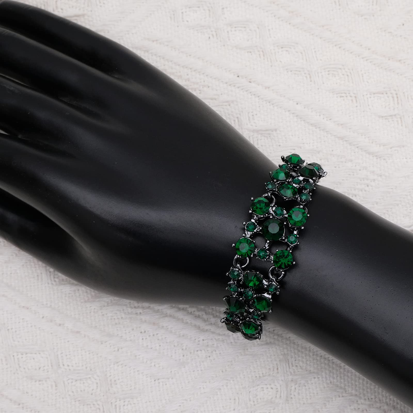 chaoyite Women's Statement Necklace Earrings Link Bracelet Set for Bride Austrian Crystal Wedding Bridal Costume Jewelry Sets (green crystal-black tone)