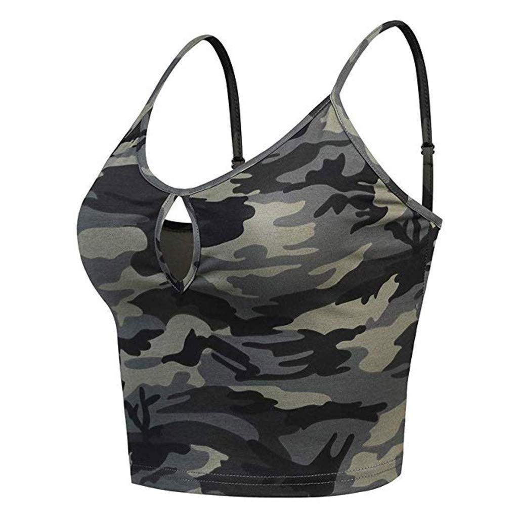 Aniywn Women's Short Crops Camisole Vest T-Shirt Sleeveless Ladies Camouflage Print Tank Tops Blouse