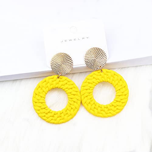 Acrylic Dangle Earring Jewelry for Women Geometric Round Braided Drop Dangle Dainty Earrings Boho Earring (Yellow)