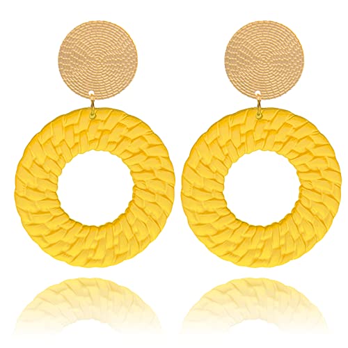 Acrylic Dangle Earring Jewelry for Women Geometric Round Braided Drop Dangle Dainty Earrings Boho Earring (Yellow)