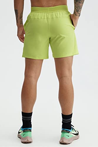 Fabletics Men's The Fundamental Short (Lined), Workout, Running, Training, Gym, Yoga, Ultra Lightweight, Athletic, 7" Inseam, M, Faded Lime