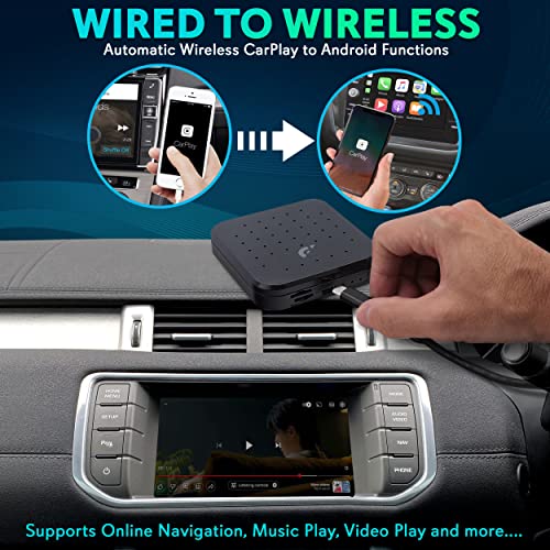 Pyle Wireless Carplay iA Box, 4GB RAM 64GB ROM, 2.4GHz, 5GHz Dual Band WiFi BT Octa Core 64Bits D, 4K Full HD, H.265, USB3.0 Android Box, Screen Mirroring, Install Android Apps - PAS22BK