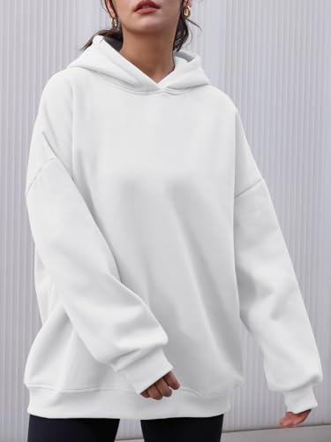 AUTOMET Womens Oversized Hoodies Fleece Sweatshirts Hooded Pullover 2025 Fashion Fall Clothes Trendy Outfits Winter Sweater White L