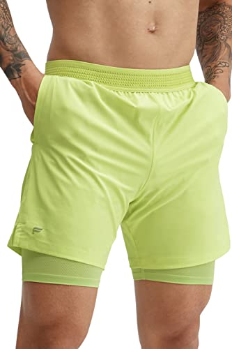 Fabletics Men's The Fundamental Short (Lined), Workout, Running, Training, Gym, Yoga, Ultra Lightweight, Athletic, 7" Inseam, M, Faded Lime
