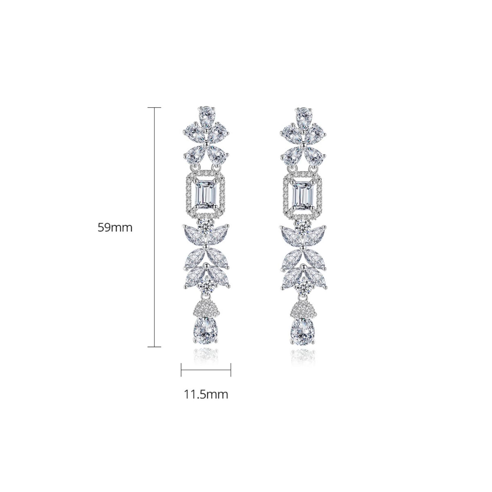 White Gold Plated Rectangle Square Shaped Crystal Wedding Bridal Bridesmaid Clear Cubic Zirconia Stud Dangle Earrings Fashion Jewelry for Women
