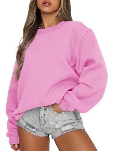 EFAN Womens Oversized Sweatshirts Crewneck y2k Hoodies Fall Fashion Outfits Teen Girls Cute Sweater 2025 Winter Clothes Pink S