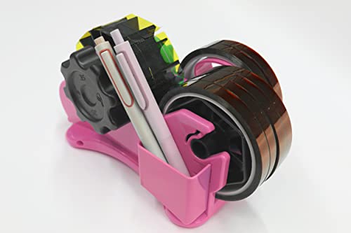 Pink Heat Tape Dispenser Sublimation - Multiple Roll Cut Heat Tape Dispenser 1" & 3"Core Double Reel Cores Sublimation for Heat Transfer Tape, Semi-Automatic Tape Dispenser with Compartment Slots