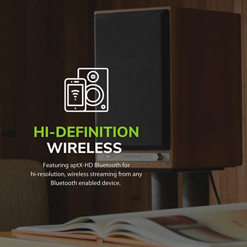 Audioengine HD6 150W Powered Bookshelf Stereo Speakers | Home Music System w/aptX HD Bluetooth, AUX Audio, Optical, RCA, 24-bit DAC (Walnut)