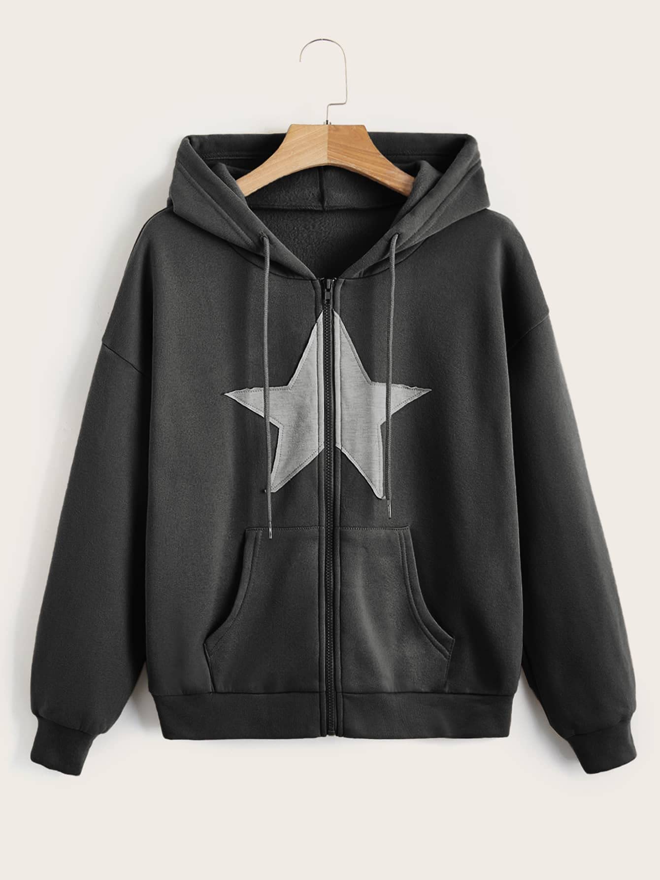 SOLY HUX Women's Zip Up Y2k Hoodies Jacket Star Print Graphic Drawstring Long Sleeve Sweatshirt Dark Grey Star S
