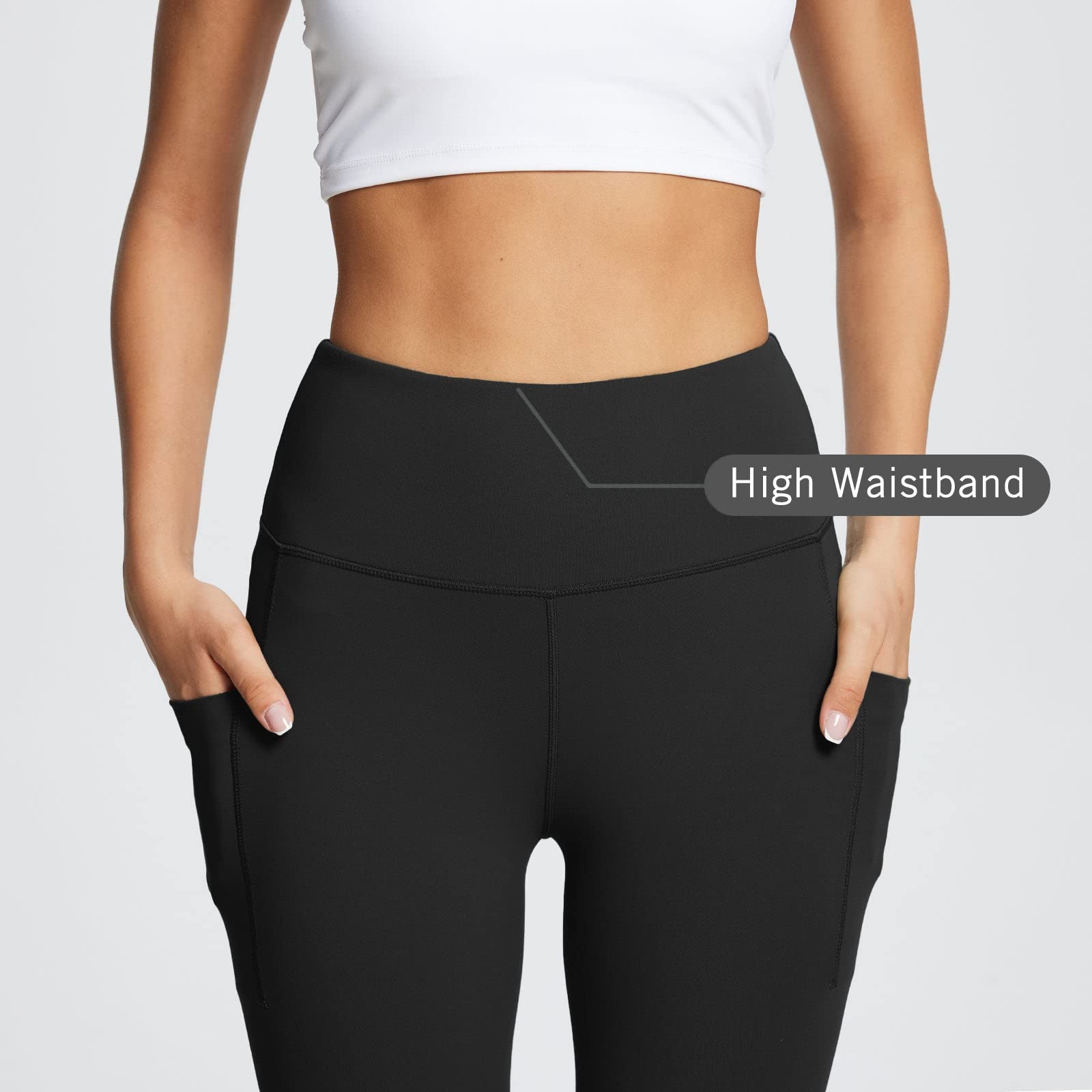 BALEAF Leggings with Pockets for Women Black Tummy Control Leggings Workout High Waisted Compression Yoga Ankle Pants Black L