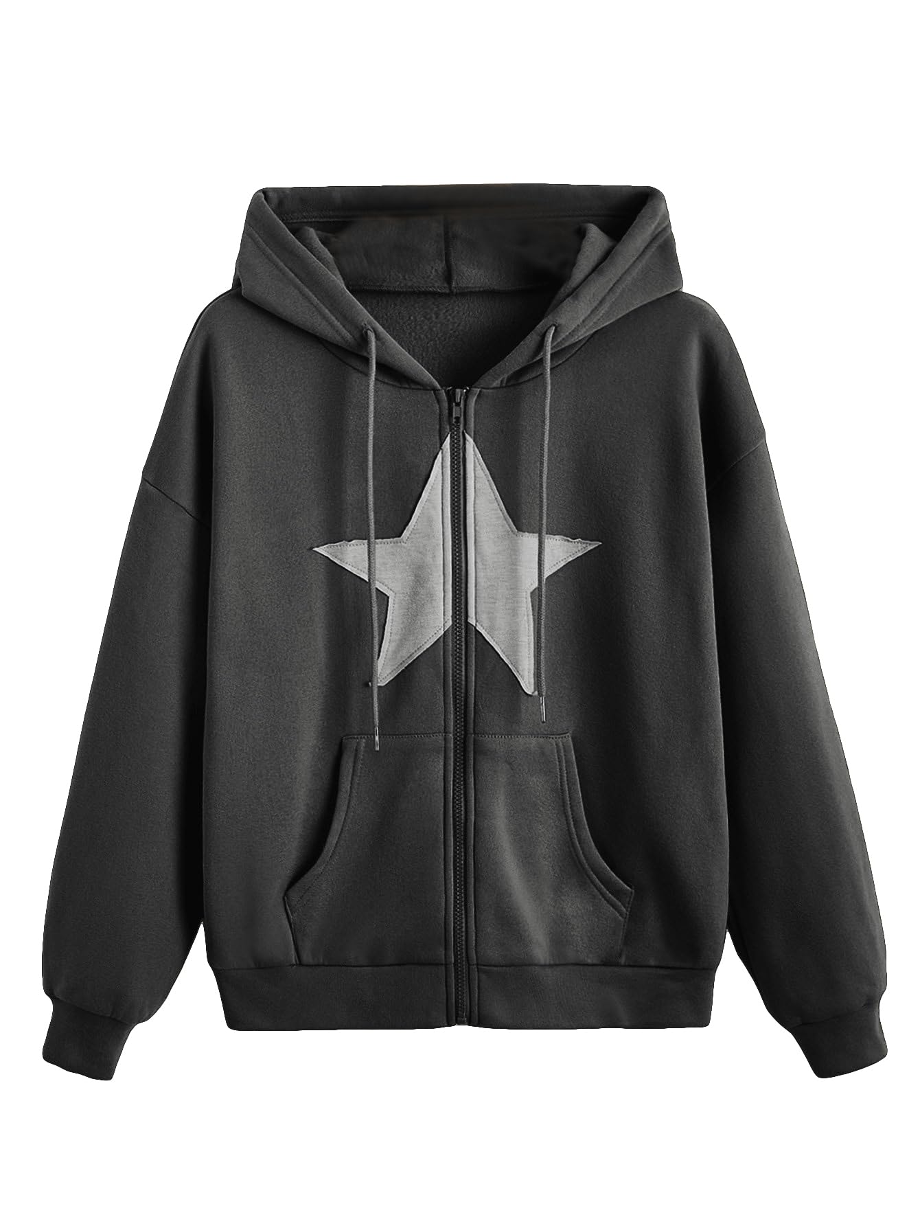 SOLY HUX Women's Zip Up Y2k Hoodies Jacket Star Print Graphic Drawstring Long Sleeve Sweatshirt Dark Grey Star S