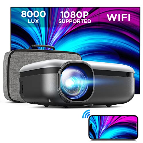 Portable WiFi Projector 1080P Supported, MOOKA Mini Projector with Carrying Bag 8000L 120 ANSI Outdoor Movie Projector Compatible with TV Stick HDMI USB AV PS4 iOS Android Laptops