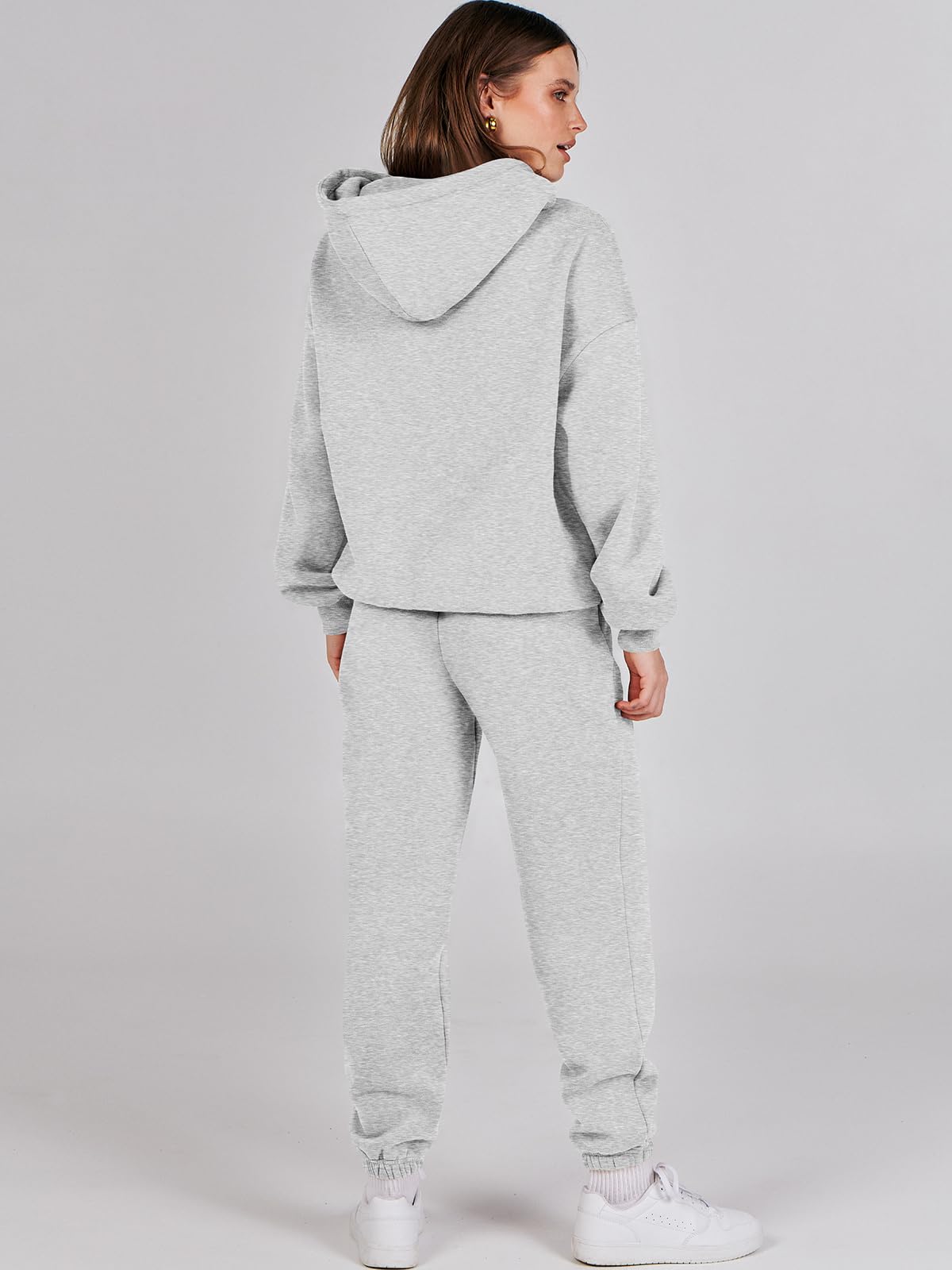 ANRABESS Womens 2 Piece Outfits Lounge Hoodie Oversized Sweatshirt Jogger Sweatpants Y2K Tracksuit Sweatsuit Set Fall Clothes Light Grey Small