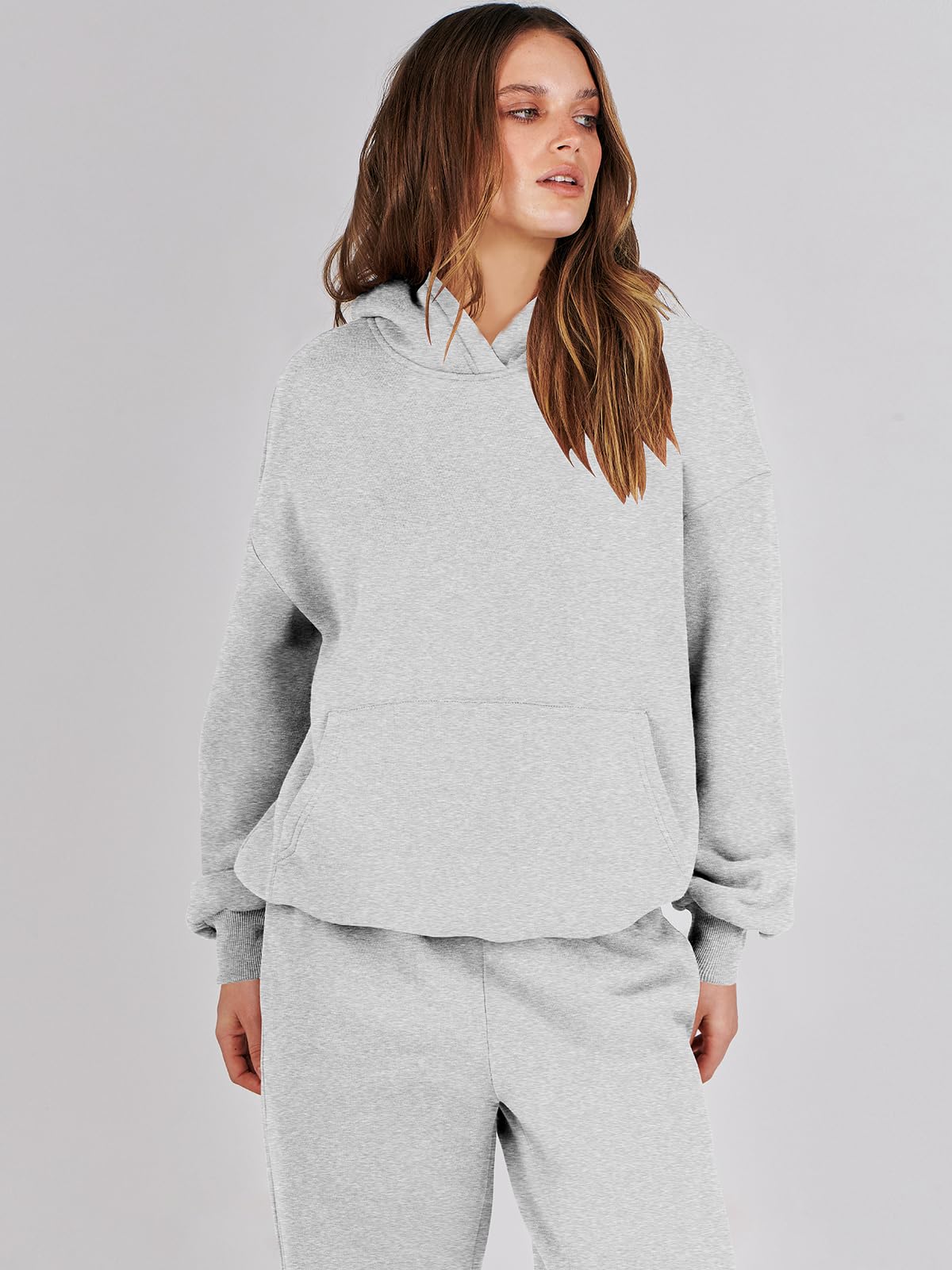 ANRABESS Womens 2 Piece Outfits Lounge Hoodie Oversized Sweatshirt Jogger Sweatpants Y2K Tracksuit Sweatsuit Set Fall Clothes Light Grey Small
