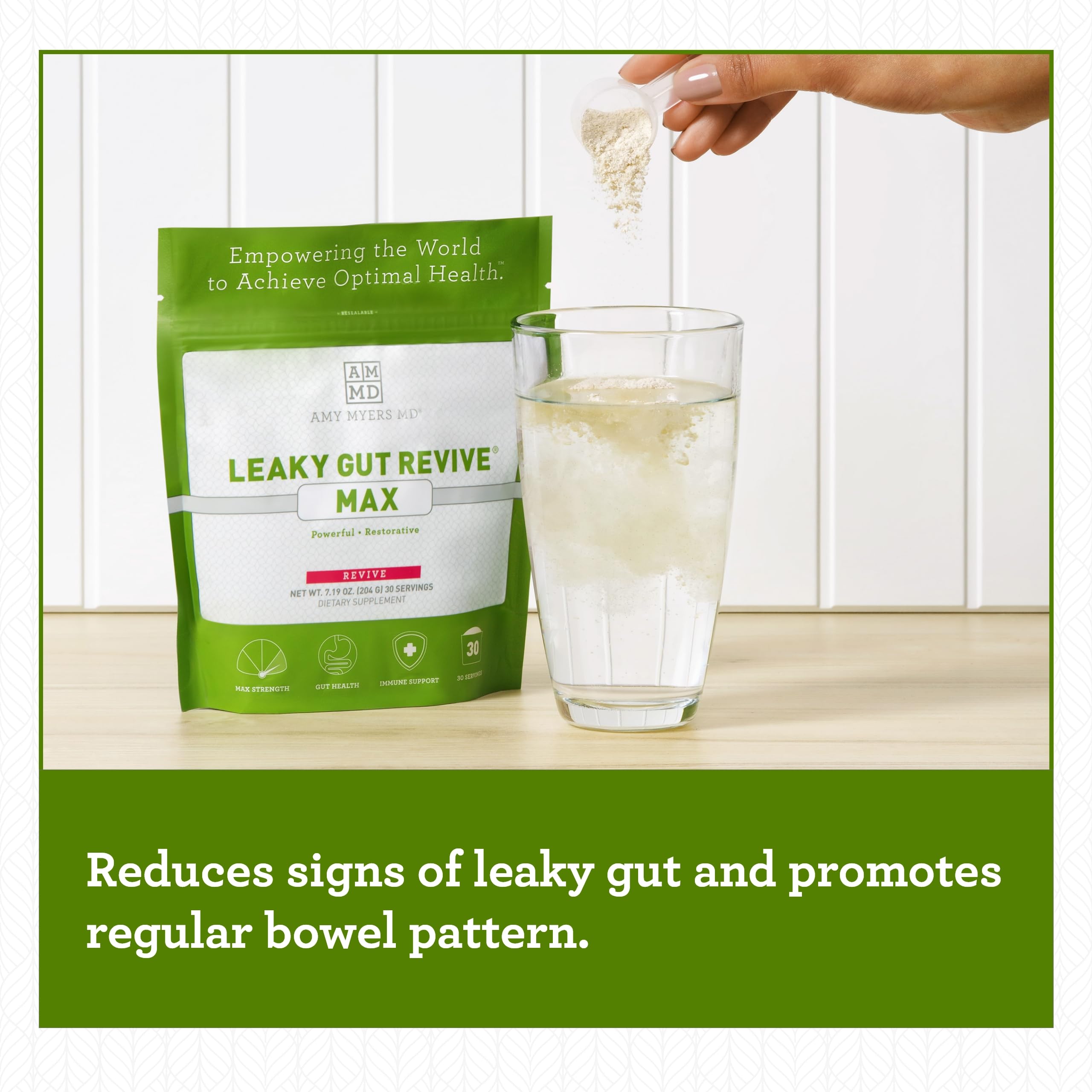 Amy Myers MD Leaky Gut Revive MAX Powder for Leaky Gut Repair β Potent L-Glutamine Powder to Support Constipation, IBS, Diarrhea, Bloating, Gas, SIBO β Plant Based Supplement for Gut Health, 1 Month