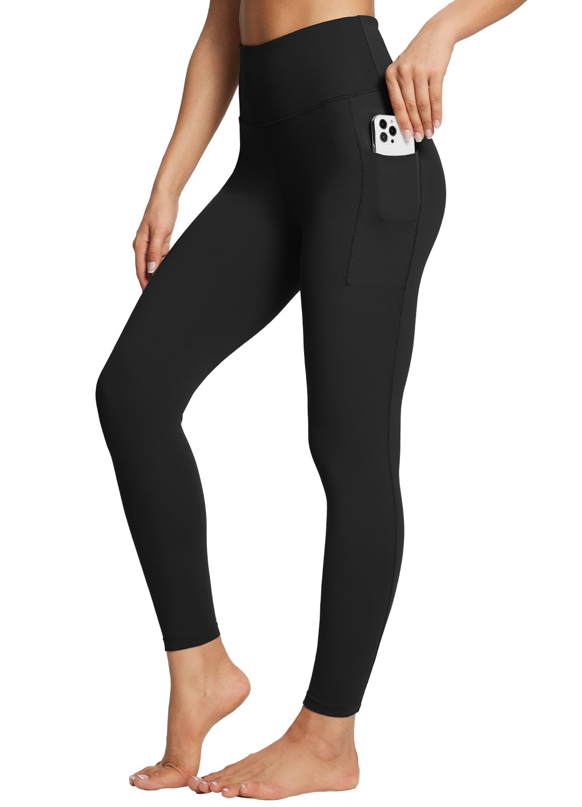 BALEAF Leggings with Pockets for Women Black Tummy Control Leggings Workout High Waisted Compression Yoga Ankle Pants Black L
