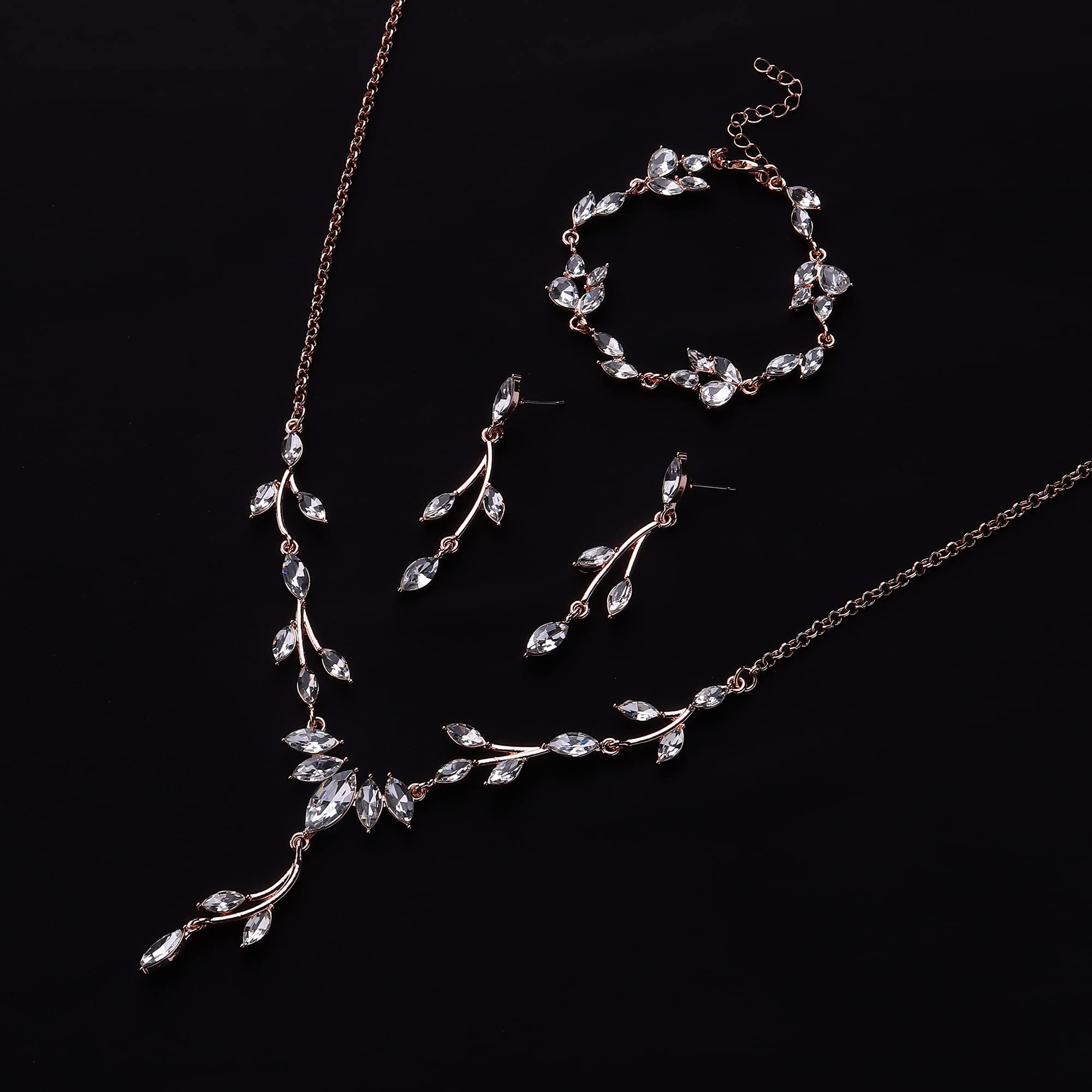 ORAZIO 3 Pcs Women Crystal Jewelry Set Bridal Wedding Rhinestone Necklace Crystal Bracelets and Dangle Earrings A-Silver Tone