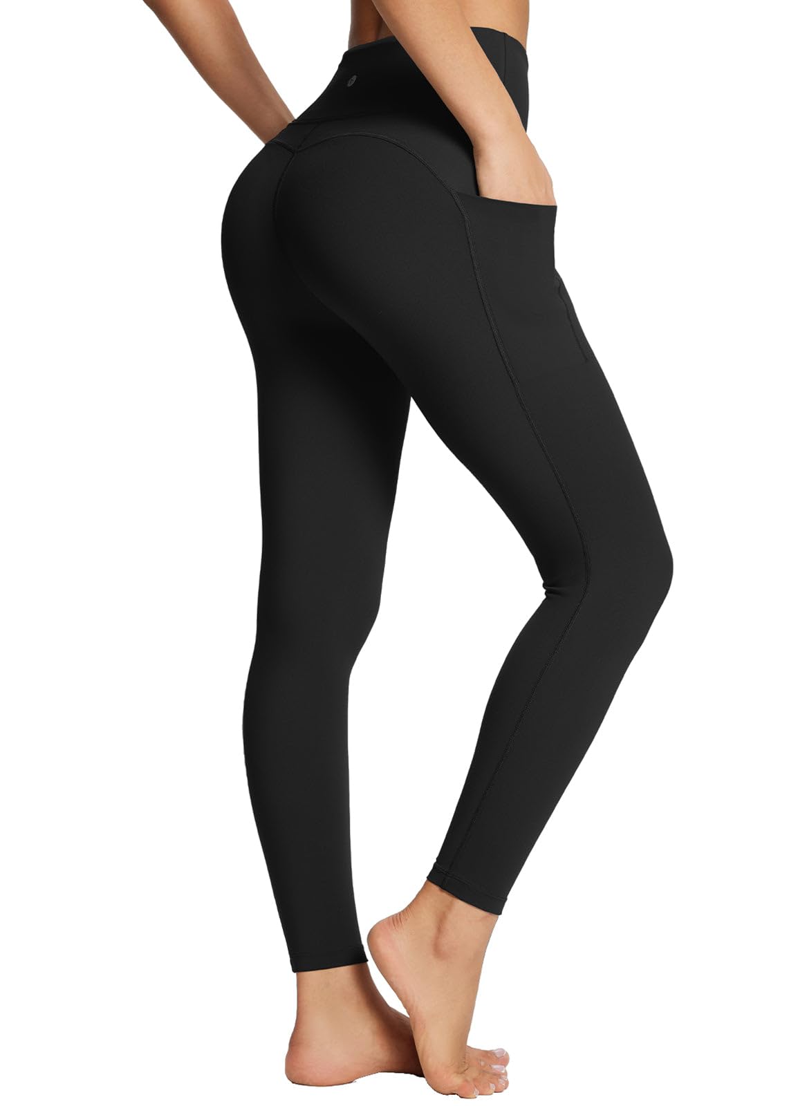 BALEAF Leggings with Pockets for Women Black Tummy Control Leggings Workout High Waisted Compression Yoga Ankle Pants Black L