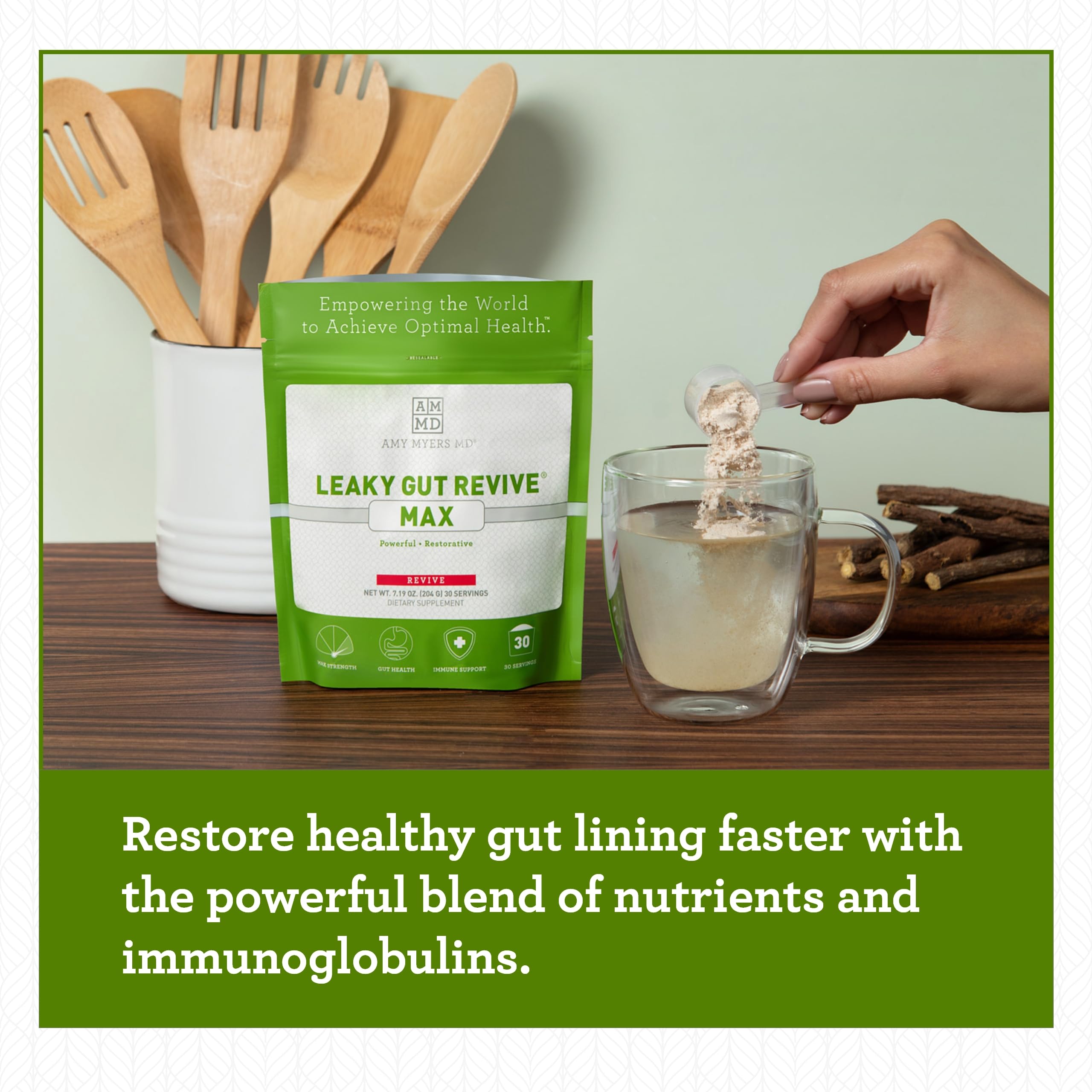 Amy Myers MD Leaky Gut Revive MAX Powder for Leaky Gut Repair β Potent L-Glutamine Powder to Support Constipation, IBS, Diarrhea, Bloating, Gas, SIBO β Plant Based Supplement for Gut Health, 1 Month