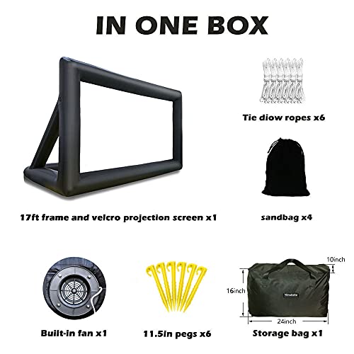 Yimukaka 17FT Inflatable Movie Screen with Stand for Outside-Support Rear Projection-Stable Outdoor Frame-Outdoor Movie Screen with Built-in Fan