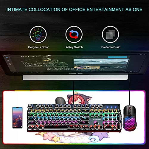 Mouse Pads Sexy Butt Anime Girl Gaming Mouse Pad RGB LED Durable Natural Rubber Base Cloth Surface Waterproof Mats RGB 35.43 inch x15.74 inch,A4