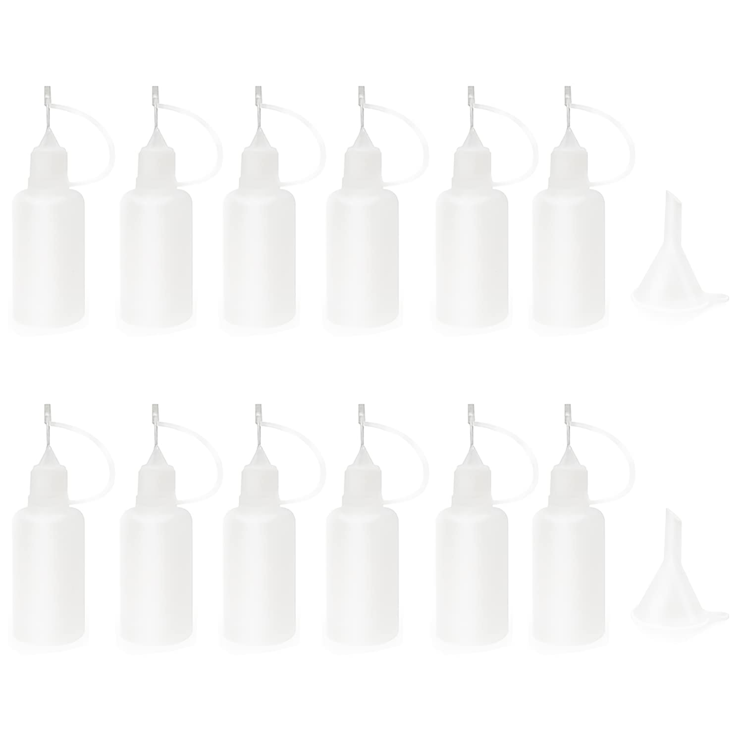 XYSMZM 12 Pcs 0.5 Ounce Precision Tip Applicator Bottles, 15ML Needle Tip Glue Bottles for DIY Paper Quilling Craft, with 2 Mini Funnel, White Lids