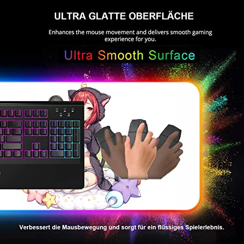 Mouse Pads Sexy Butt Anime Girl Gaming Mouse Pad RGB LED Durable Natural Rubber Base Cloth Surface Waterproof Mats RGB 35.43 inch x15.74 inch,A4