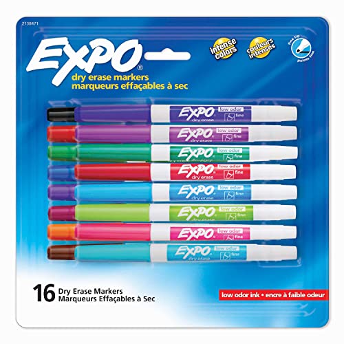 Expo Low-Odor Dry Erase Fine Tip Markers, Assorted Colors, 16 Count