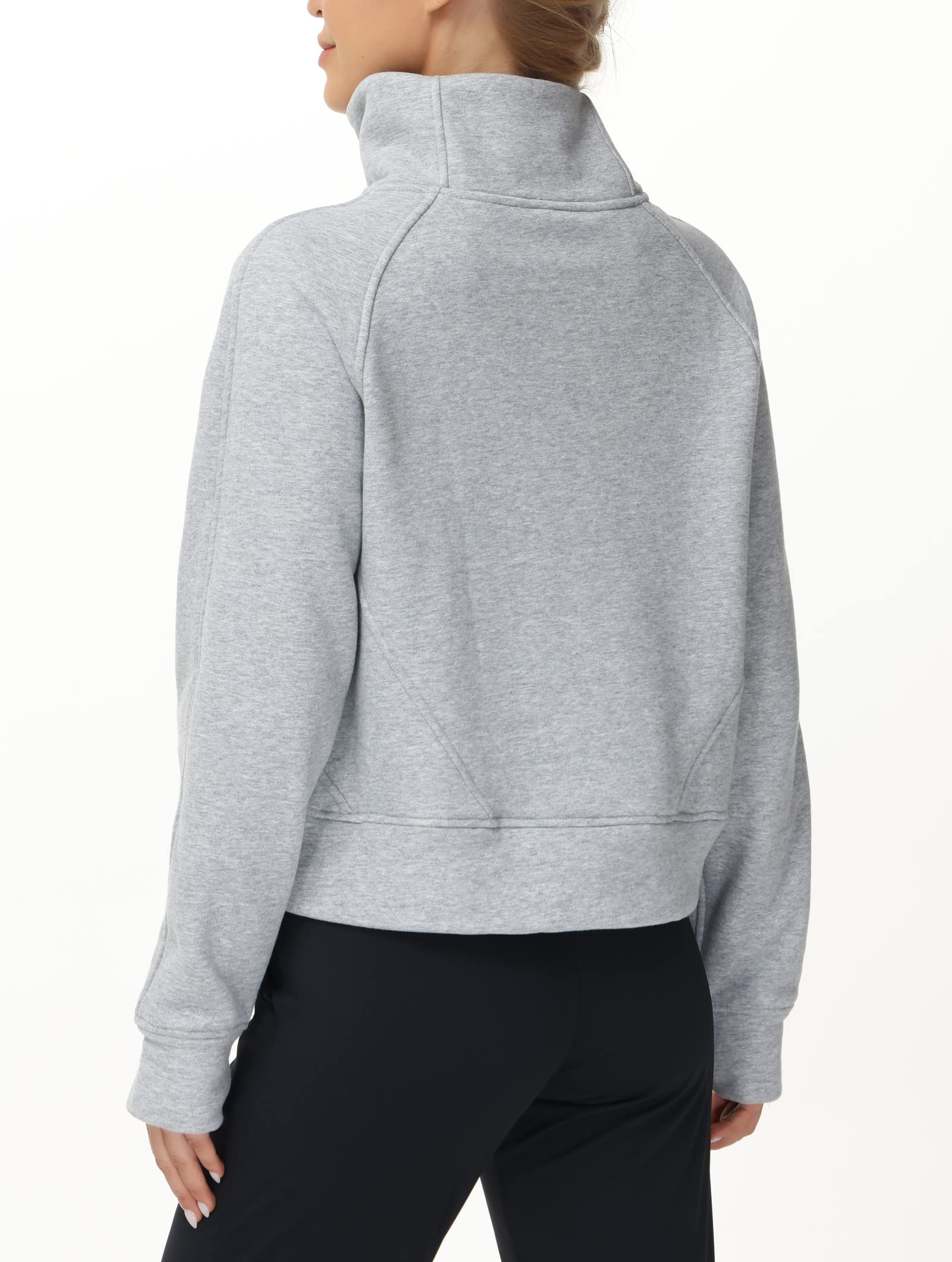 THE GYM PEOPLE Women's Half Zip Pullover Sweatshirt Fleece Stand Collar Crop Sweatshirt with Pockets Thumb Hole Grey