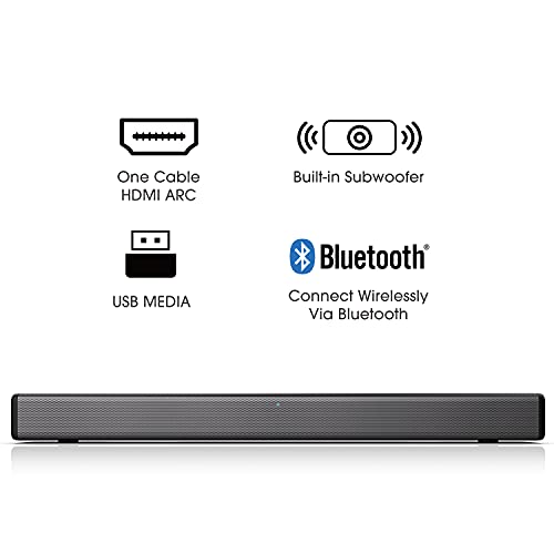 Hisense HS214 2.1ch Sound Bar with Built-in Subwoofer, 108W, All-in-one Compact Design with Wireless Bluetooth, Powered by Dolby Audio, Roku TV Ready, HDMI ARC/Optical/AUX/USB, 3 EQ Modes,Black
