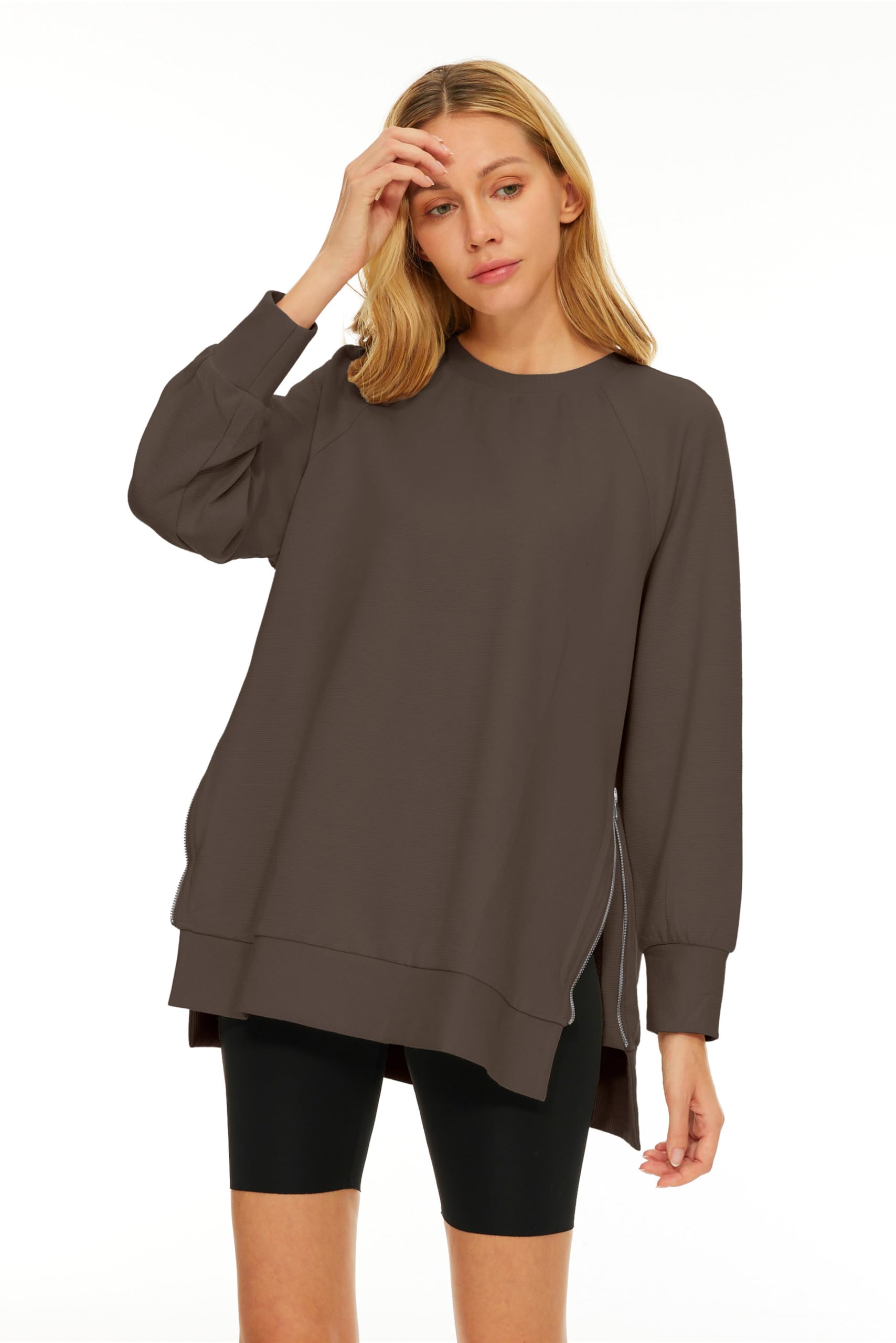 EFAN Womens Oversized Sweatshirts CrewNeck Pullover Soft Y2K Hoodies 2024 Fall Outfits Zipper Teen Girls Clothes Sweaters Coffee M