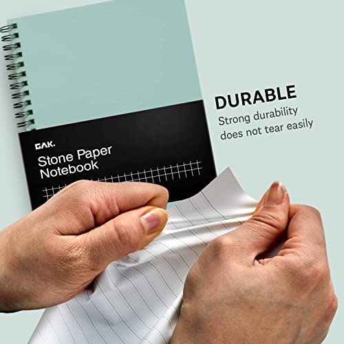 GAK. Stone Paper Waterproof Spiral Notebook, 7.20”x10.11”, 50 sheets, Durable Notebook, Eco-Friendly Mineral Stone Paper Notebook, Waterproof Notepad, Ruled, Green