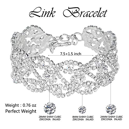 Miraculous Garden 2 Pack Silver Plated Crystal Rhinestone Teardrop Drop Dangle Earrings Link Bracelet Jewelry Set for Women
