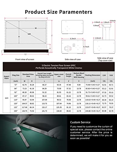 VIVIDSTORM-4K Movie Projector Screen Sound Transparent Perforated Floor Rising All White Fabric 4k HD Ready Home/Movie Theatre Work with Normal Throw Projector, VSDSTPWA120H