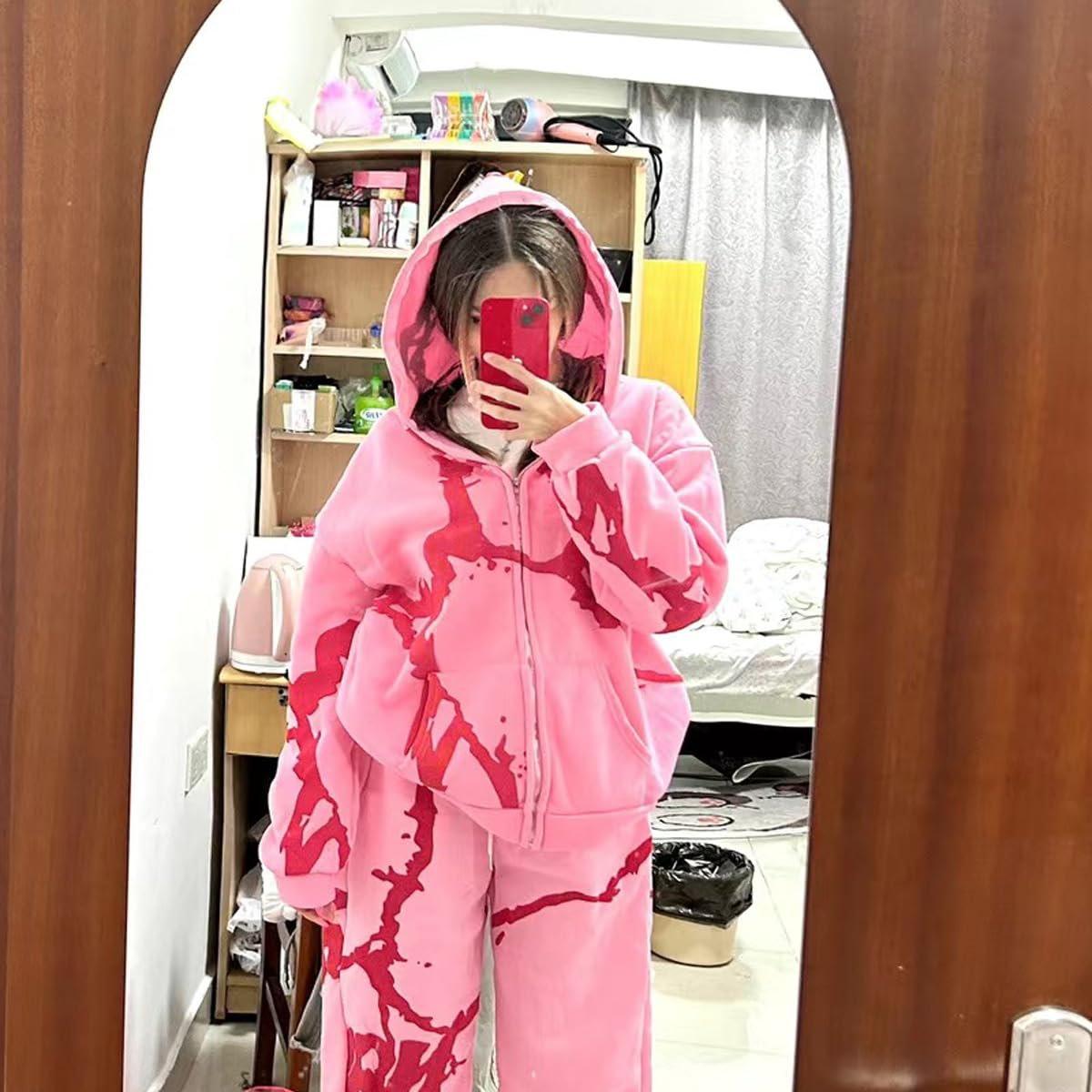 PLAYPUNK Full Zip Hoodie Y2k Pink Spider Pullover Vintage Graphic Hoodies Oversized Sweatshirt Goth Grunge Punk Jacket