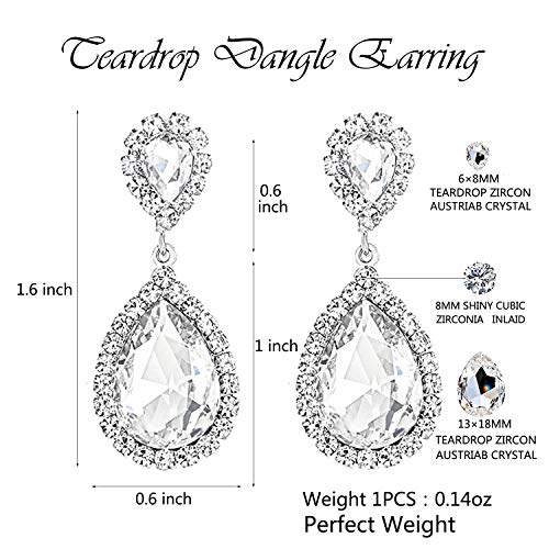 Miraculous Garden 2 Pack Silver Plated Crystal Rhinestone Teardrop Drop Dangle Earrings Link Bracelet Jewelry Set for Women