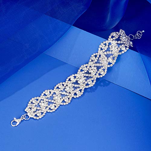 Miraculous Garden 2 Pack Silver Plated Crystal Rhinestone Teardrop Drop Dangle Earrings Link Bracelet Jewelry Set for Women